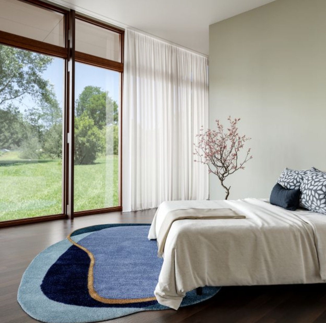 Blue Abstract Irregular Shaped New Zealand Wool Hand-Tufted Area Rug ...