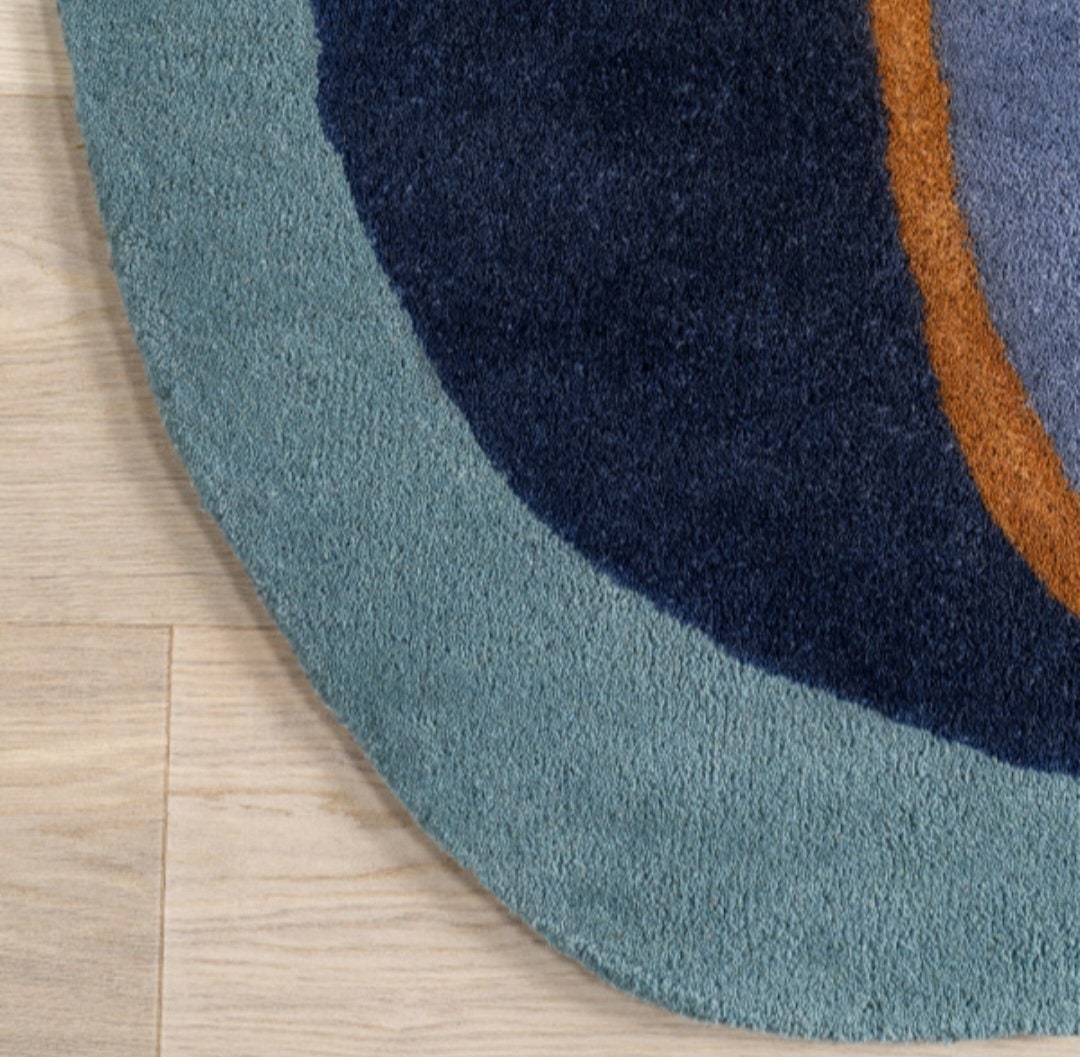 Blue Abstract Irregular Shaped New Zealand Wool Hand-Tufted Area Rug ...