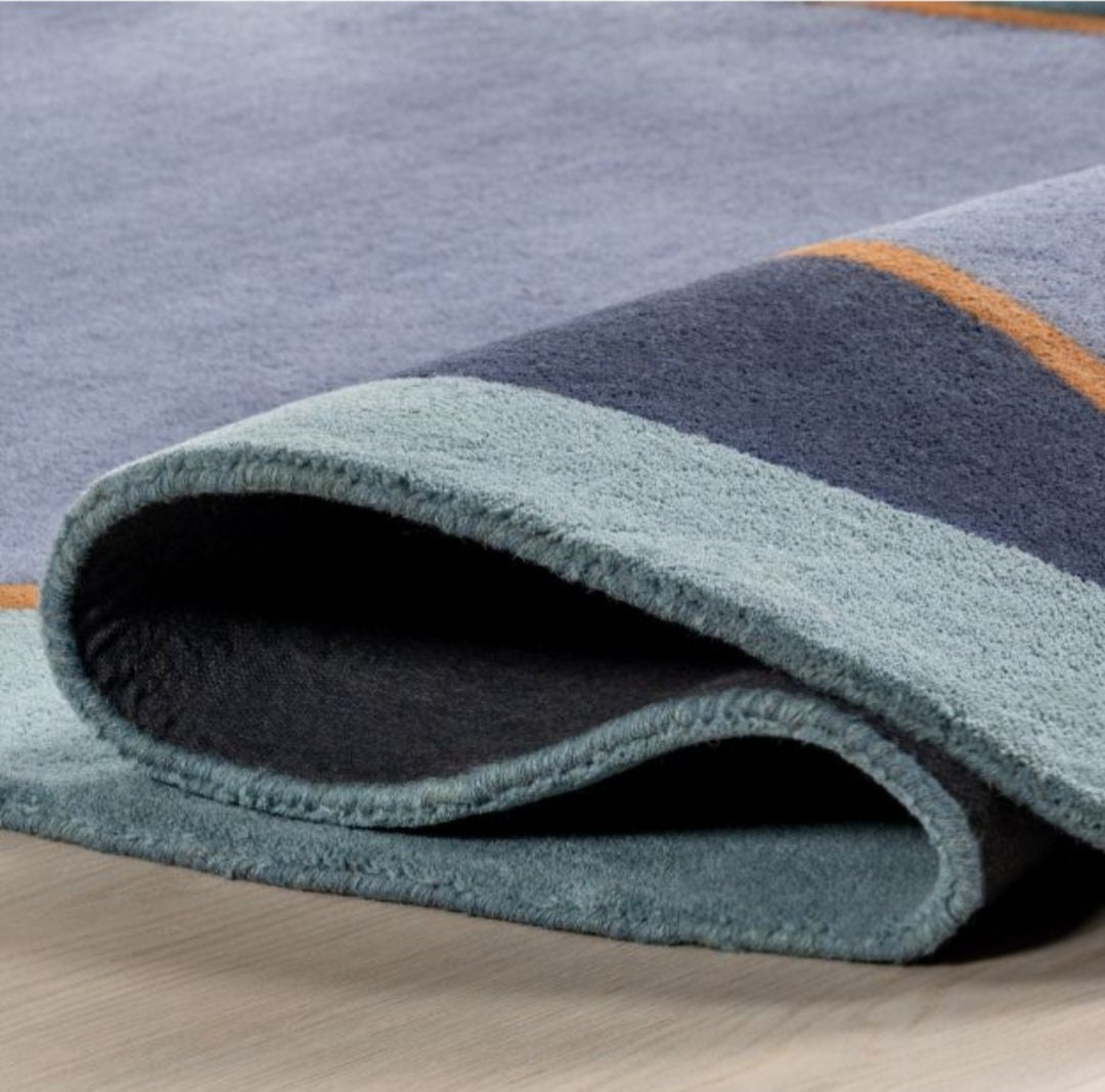 Blue Abstract Irregular Shaped New Zealand Wool Hand-Tufted Area Rug ...