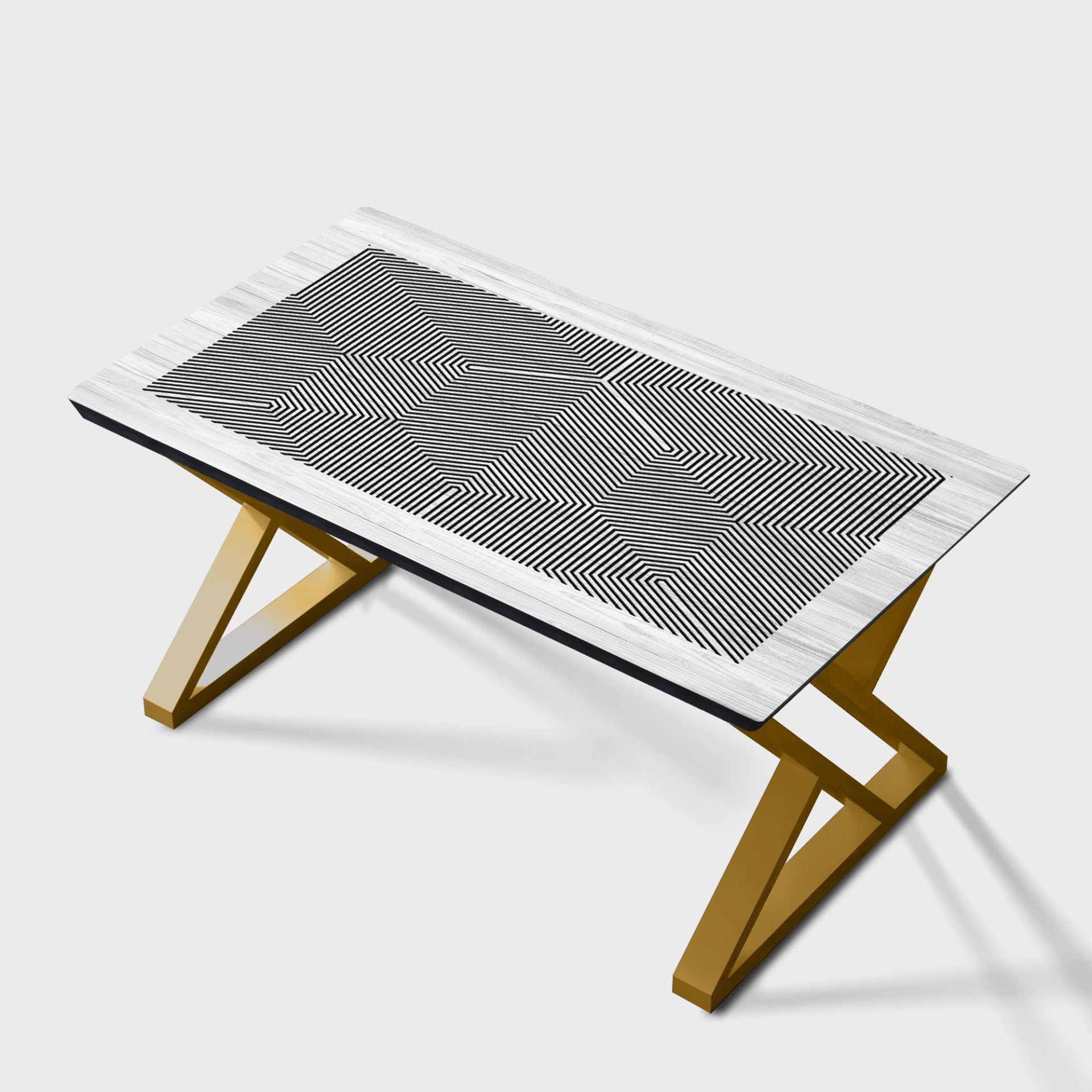 Geometrical Illustration Engraved Taupe Ethereal Timber Table ...