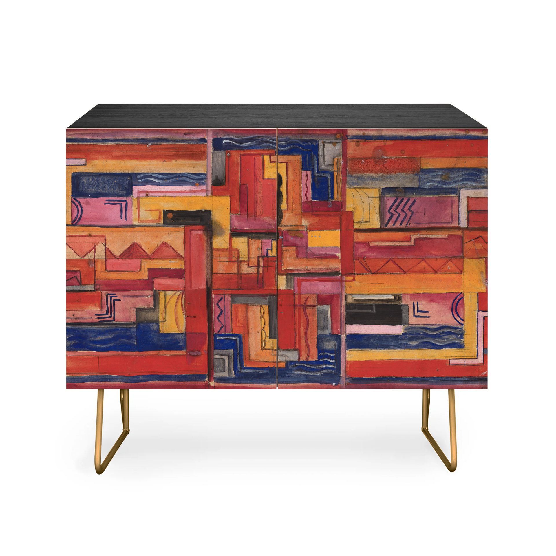 Geometrical Abstraction OakMeadow Console Sideboard Credenza Table ...