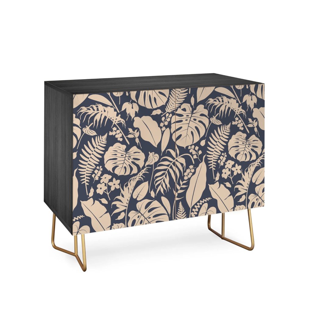 Monstera Leaf Tropical Pattern OakMeadow Console Sideboard Credenza ...