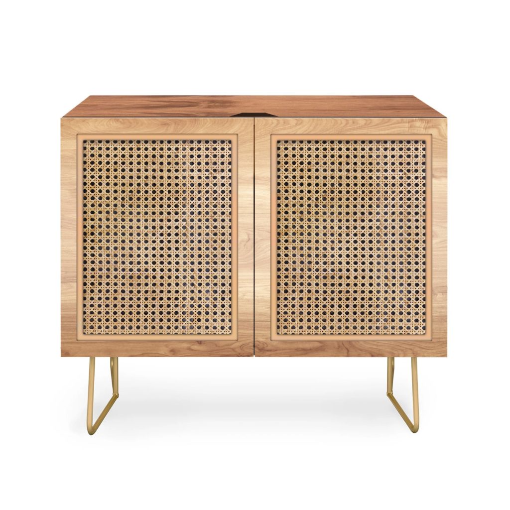 Natural Wooden Rattan Cane Mesh Console Sideboard Credenza Table ...