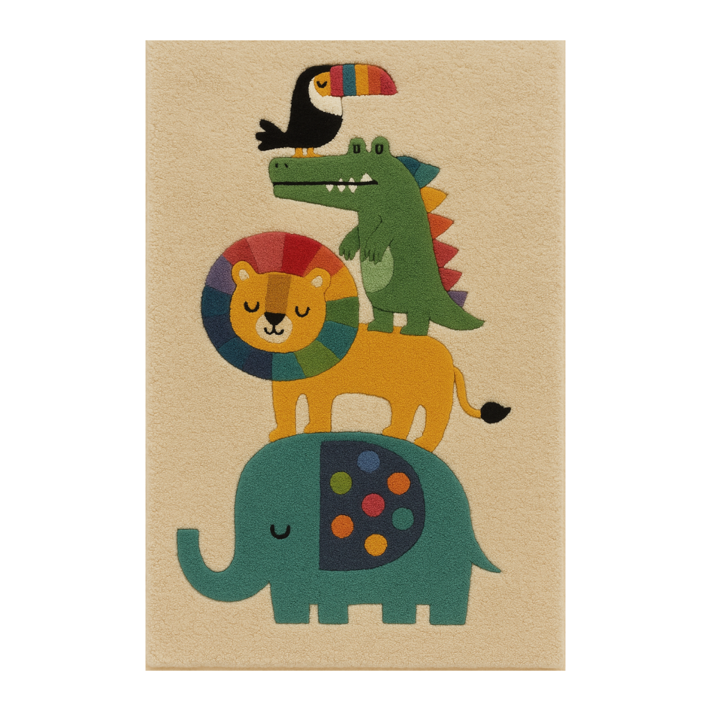Jungle Animals Themed Hand Tufted New Zealand Wool Rug - Artistic ...